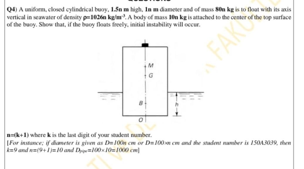 Solved Q4) A uniform, closed cylindrical buoy, 1.5nm high, | Chegg.com