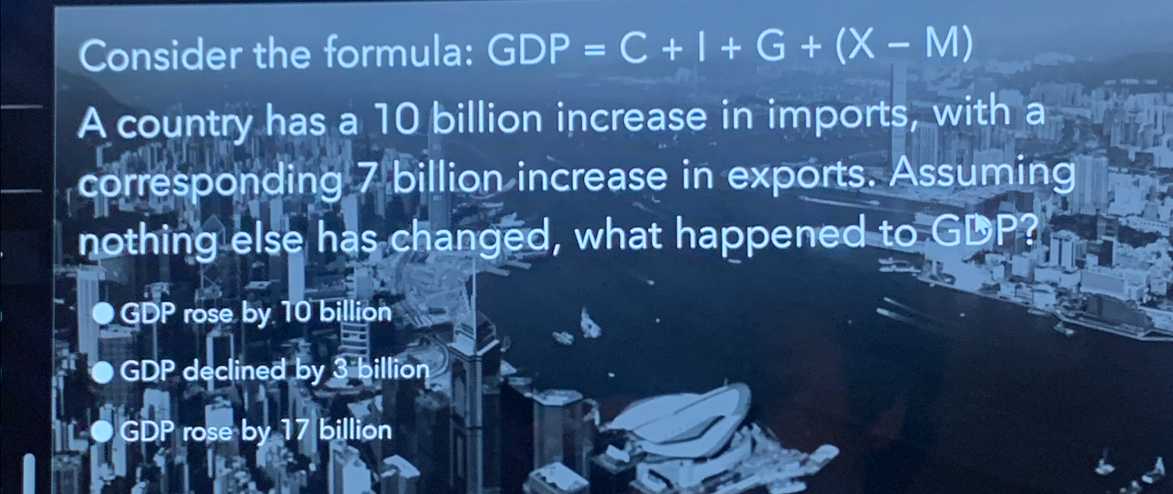 Solved Consider the formula: GDP =C+I+G+(x-M)A country has a | Chegg.com