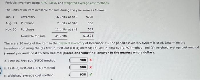 Solved Periodic inventory using FIFO, LIFO, and weighted | Chegg.com