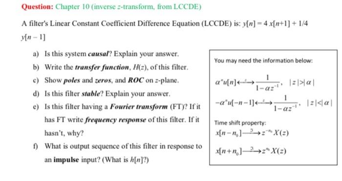 Solved A Filters Linear Constant Coefficient Difference