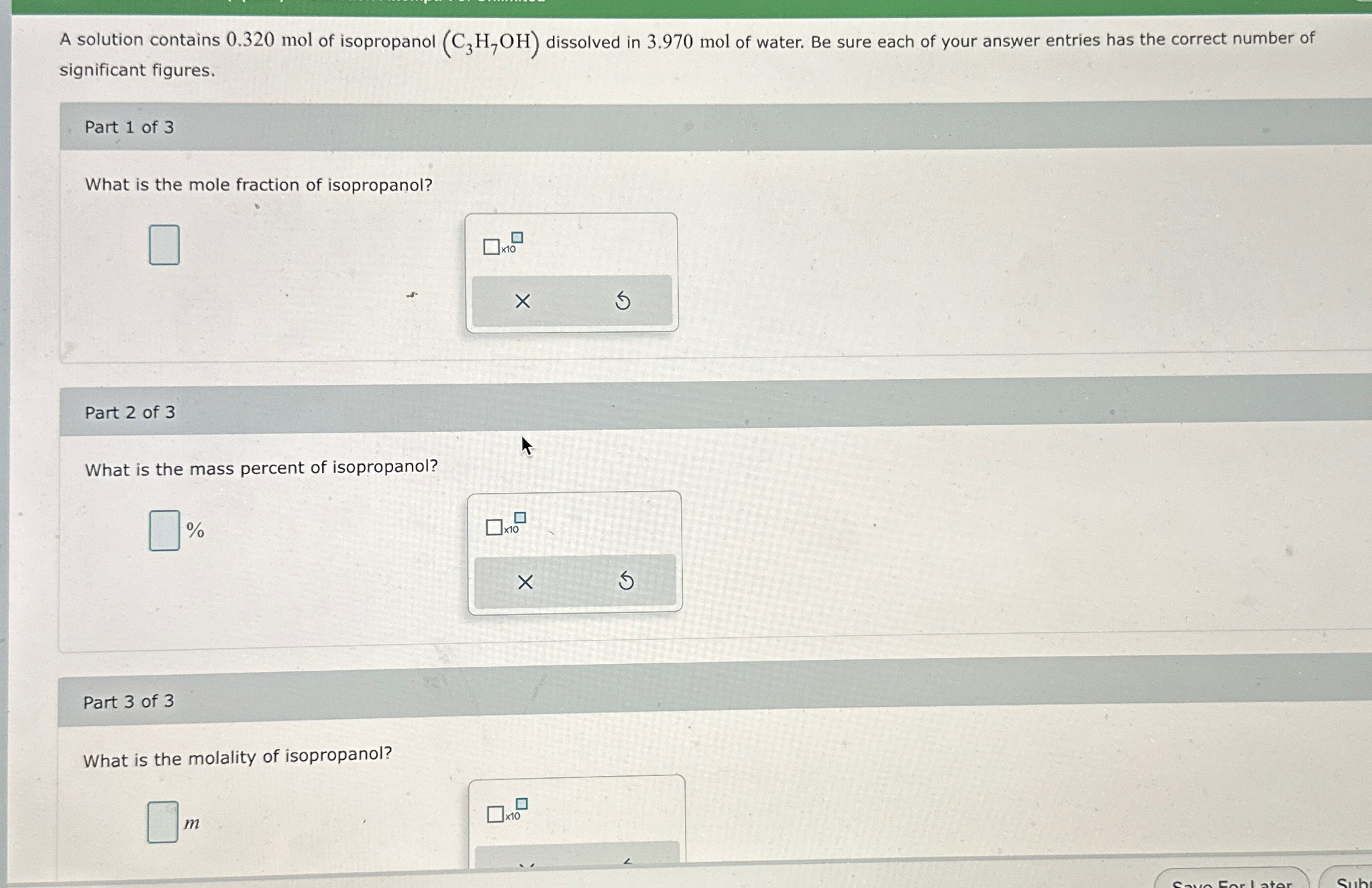 Solved A solution contains 0.320mol of isopropanol (C3H7OH) | Chegg.com