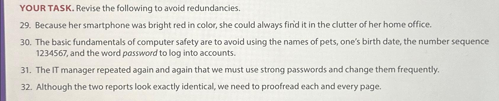 Solved YOUR TASK. Revise the following to avoid | Chegg.com