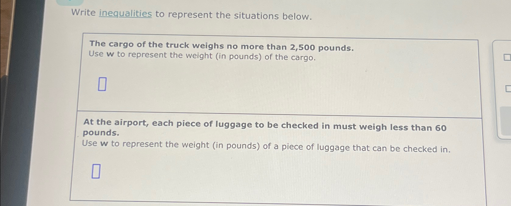 Solved Write inequalities to represent the situations | Chegg.com
