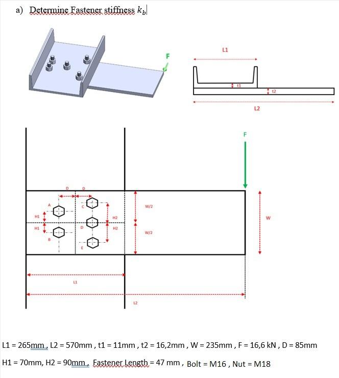 Solved a) Determine Fastener stiffess kb L1=265 mm, L2=570 | Chegg.com