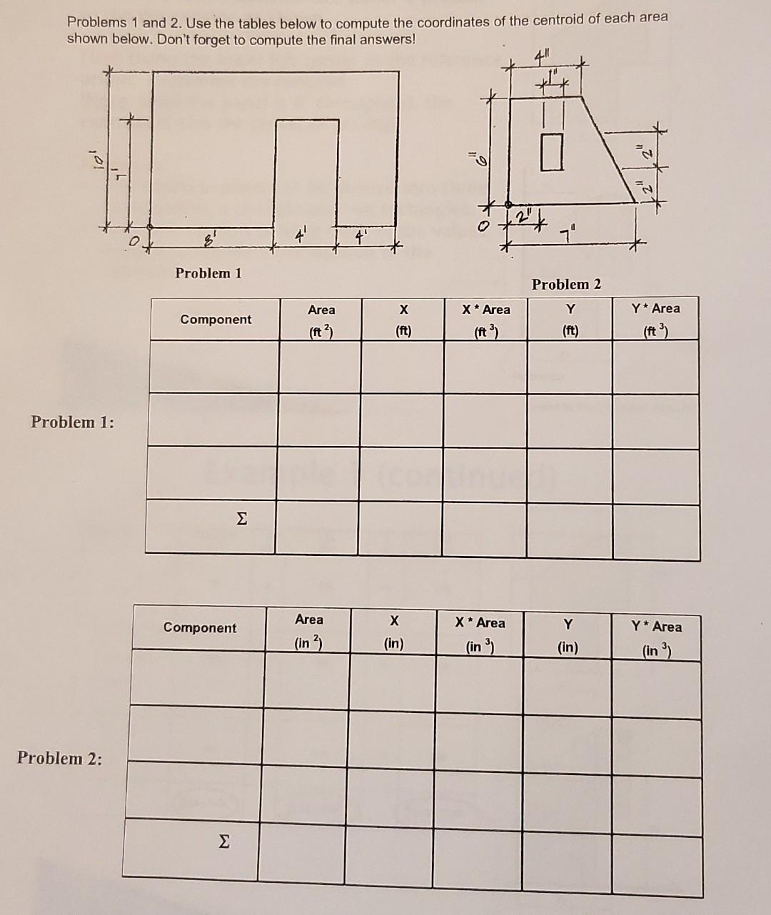 Solved Problems 1 and 2. Use the tables below to compute the | Chegg.com