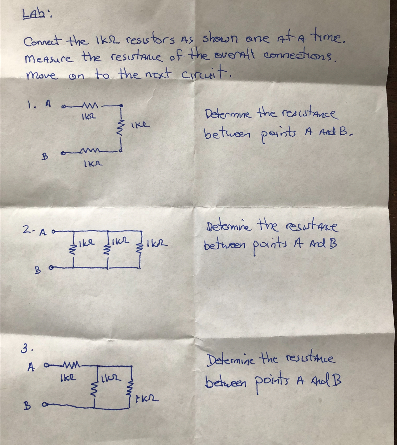 Solved LAb:Connect the ikΩ ﻿resistors as shown one at a | Chegg.com