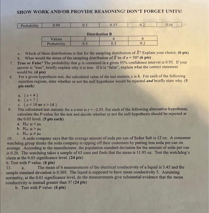 Solved SHOW WORK AND/OR PROVIDE REASONING! DON'T FORGET | Chegg.com