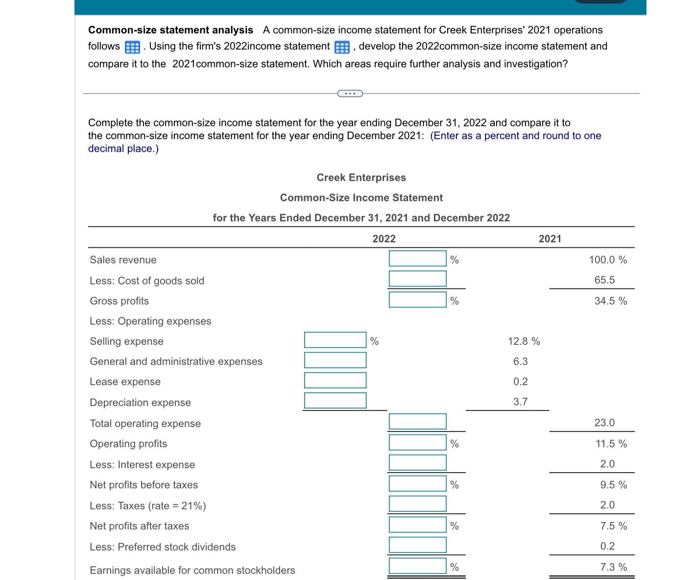 Common-size statement analysis A common-size income | Chegg.com
