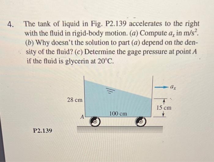 Solved The tank of liquid in Fig. P2.139 accelerates to the | Chegg.com