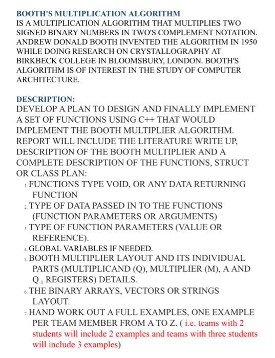 Solved BOOTH'S MULTIPLICATION ALGORITHM IS A MULTIPLICATION | Chegg.com