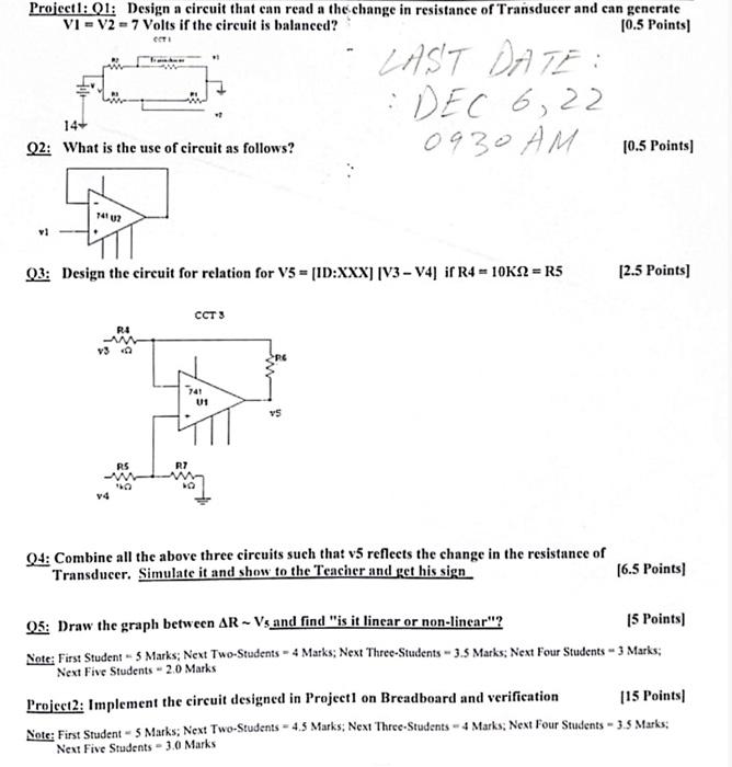 Projectl: Q1: Design a circuit that ean read a the | Chegg.com