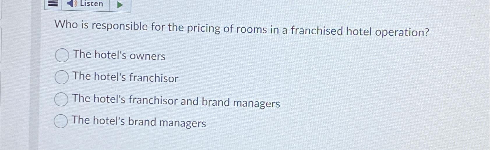 Solved Who is responsible for the pricing of rooms in a | Chegg.com