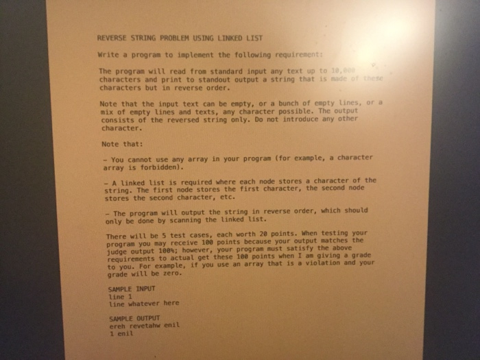 Solved REVERSE STRING PROBLEM USING LINKED LIST Write a | Chegg.com