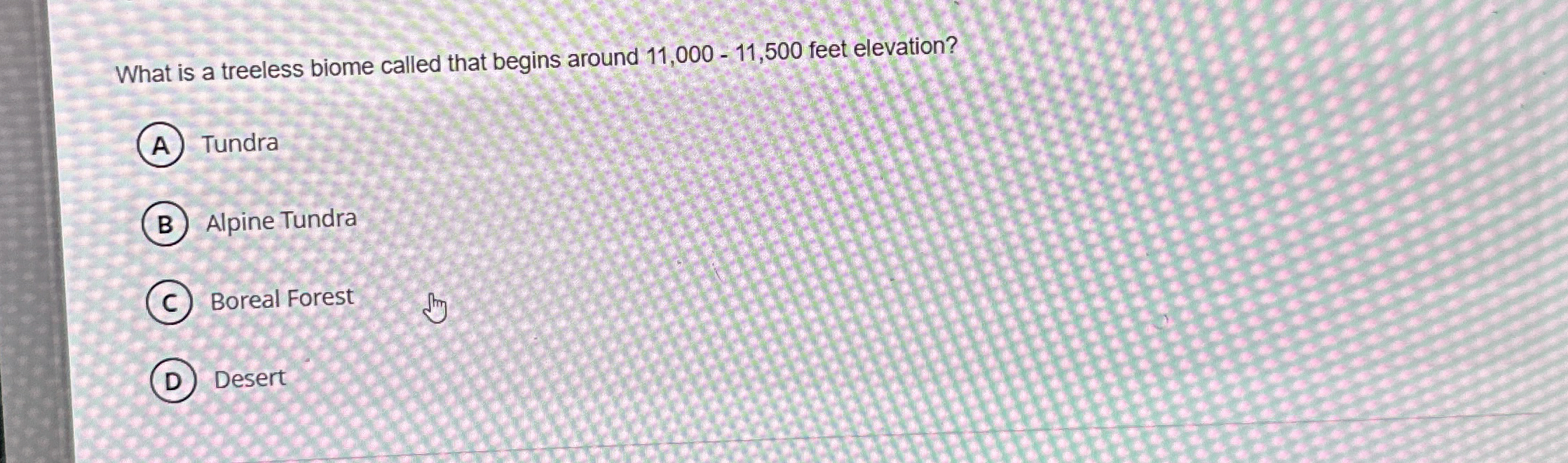 Solved What is a treeless biome called that begins around | Chegg.com