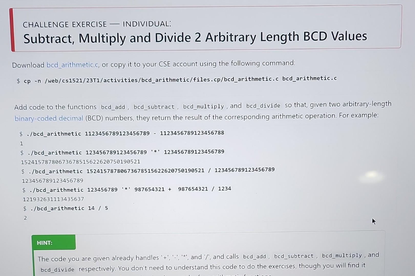 Solved CHALLENGE EXERCISE - INDIVIDUAL: Subtract, Multiply | Chegg.com