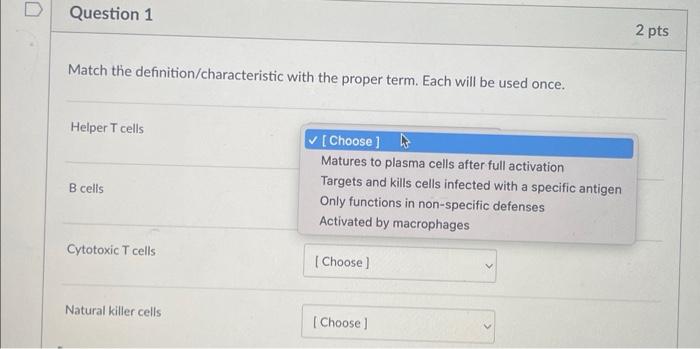 Solved Match the definition/characteristic with the proper | Chegg.com