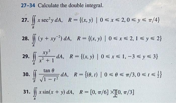 Solved 27-34 Calculate the double integral. 27. | Chegg.com
