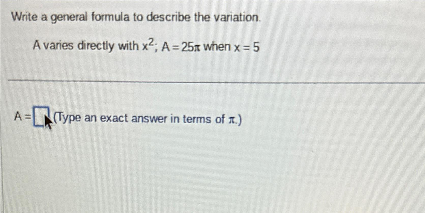 Solved Write a general formula to describe the variation.A | Chegg.com