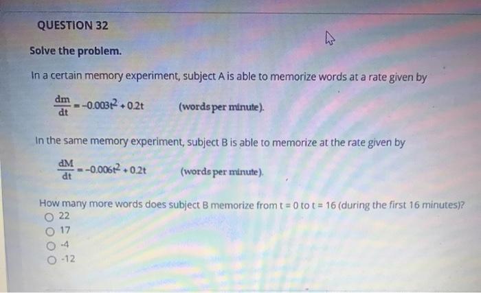 Solved QUESTION 32 Solve the problem. In a certain memory | Chegg.com