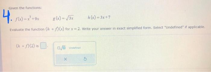 Solved Given the functions: f(x)=x3+8xg(x)=2xh(x)=4x−3 | Chegg.com