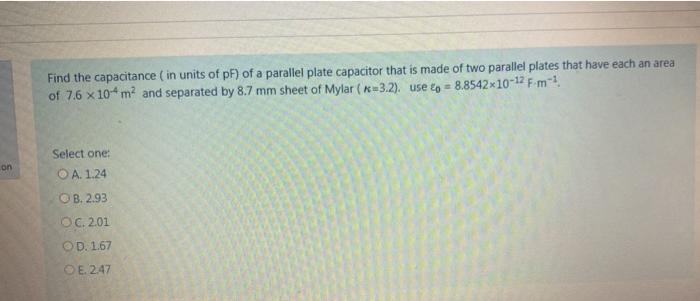 Solved Find the capacitance (in units of pF) of a parallel | Chegg.com