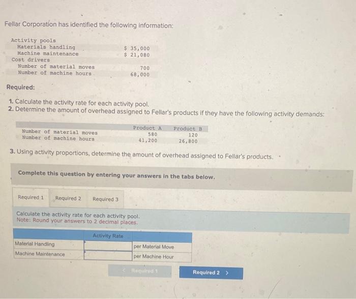 Solved Fellar Corporation has identified the following | Chegg.com