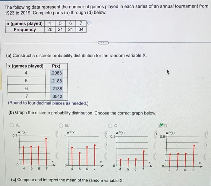 Solved The following data represent the number of games | Chegg.com