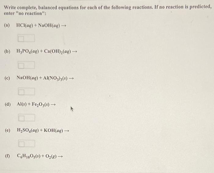 Solved Write complete, balanced equations for each of the | Chegg.com