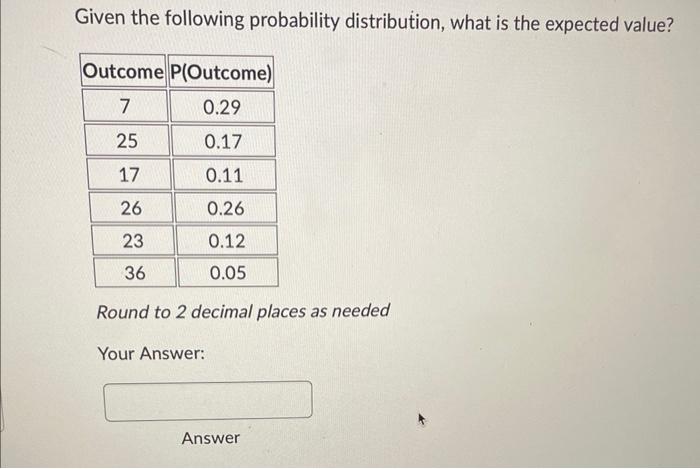 Solved Given the following probability distribution, what is | Chegg.com