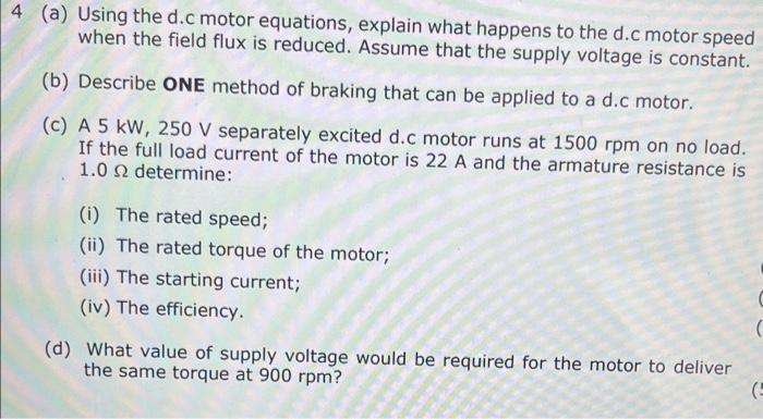 Solved (a) Using the d.c motor equations, explain what | Chegg.com