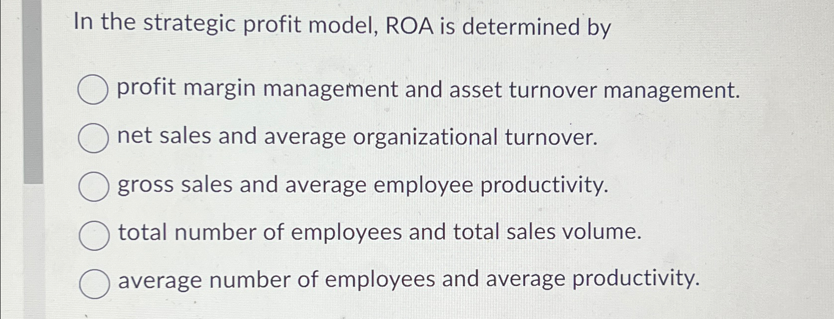 Solved In the strategic profit model, ROA is determined by | Chegg.com