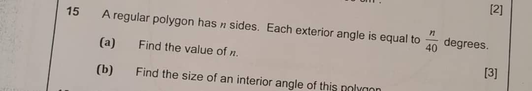 Solved 15 ﻿A regular polygon has n ﻿sides. Each exterior | Chegg.com
