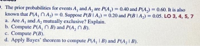 Solved 9. The prior probabilities for events A, and A, are | Chegg.com