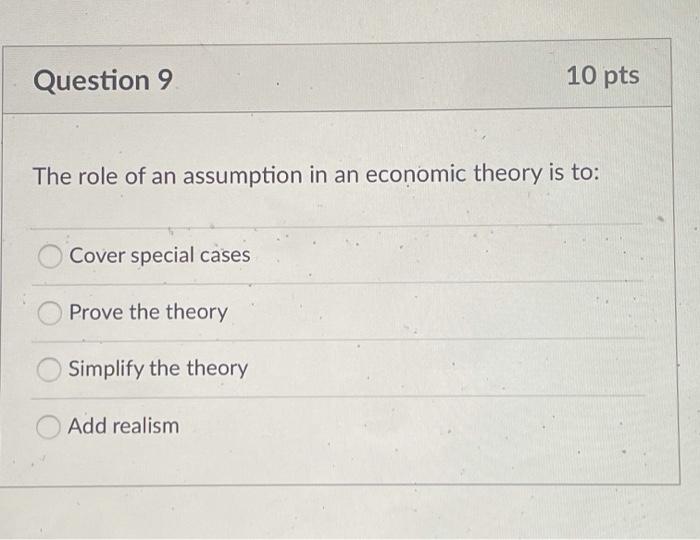 Solved Question 9 10 pts The role of an assumption in an | Chegg.com