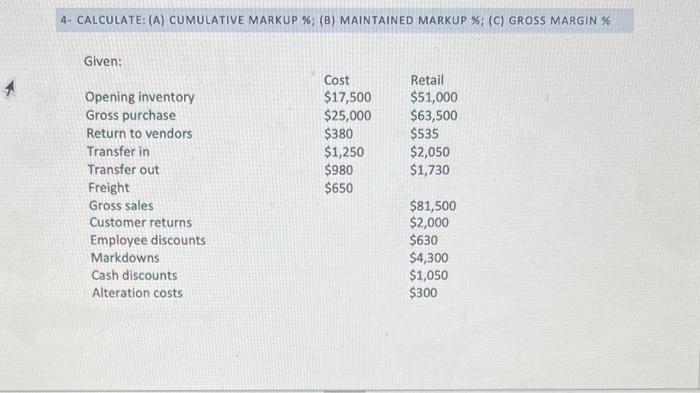 4 Calculate A Cumulative Markup B