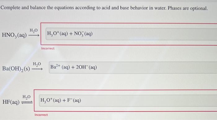 Solved Complete and balance the equations according to acid | Chegg.com