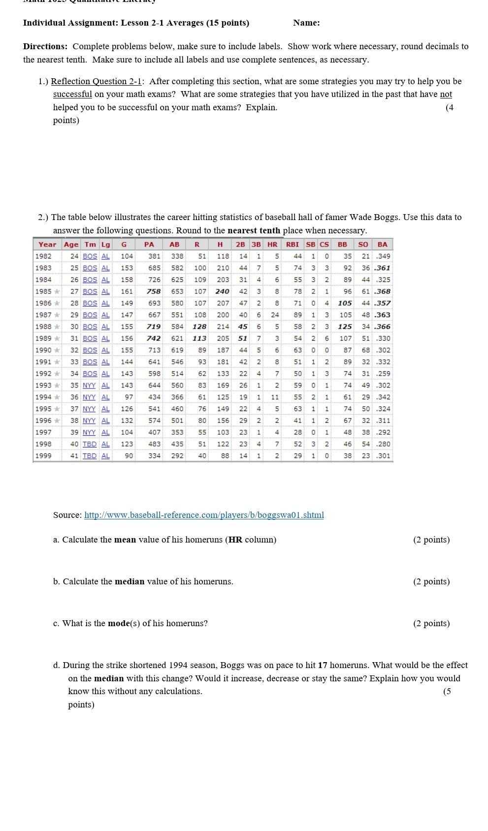 Solved Individual Assignment: Lesson 2-1 Averages (15 | Chegg.com