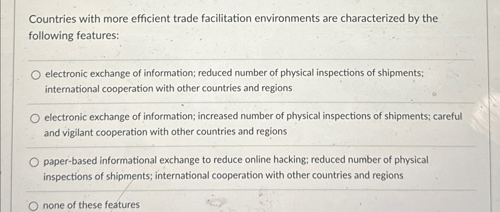 Solved Countries with more efficient trade facilitation | Chegg.com