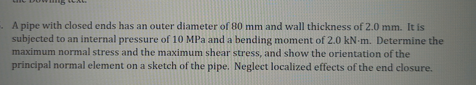 Solved A pipe with closed ends has an outer diameter of 80mm | Chegg.com