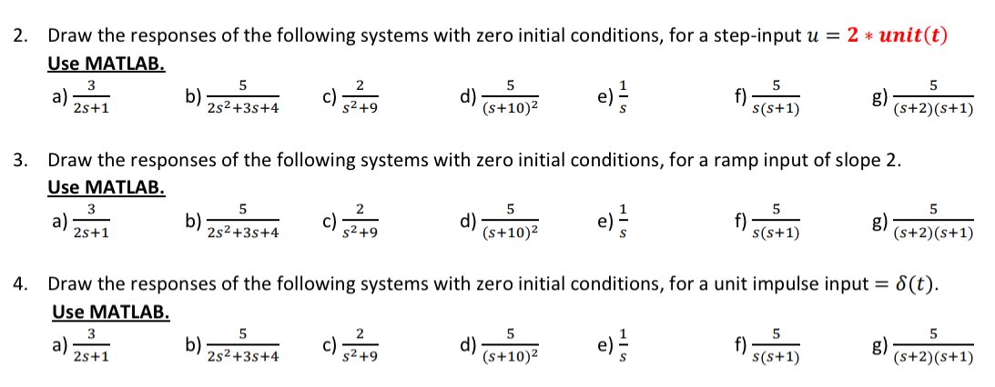 Draw the responses of the following systems with zero | Chegg.com