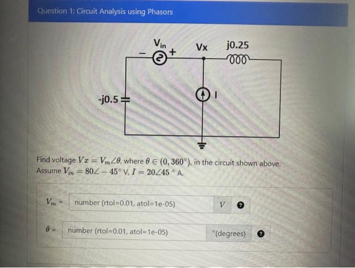 Solved Question 1: Circuit Analysis using Phasors Find | Chegg.com