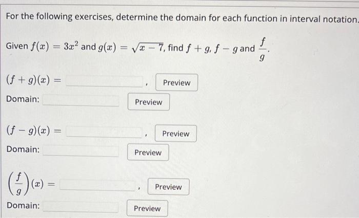 Solved For the following exercises, determine the domain for | Chegg.com