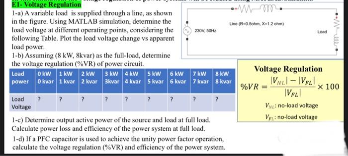 Solved 1-a) A variable load is supplied through a line, as | Chegg.com