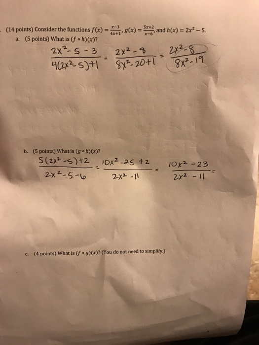 Solved (14 points) Consider the functions f(x) = *9(x) = 52, | Chegg.com