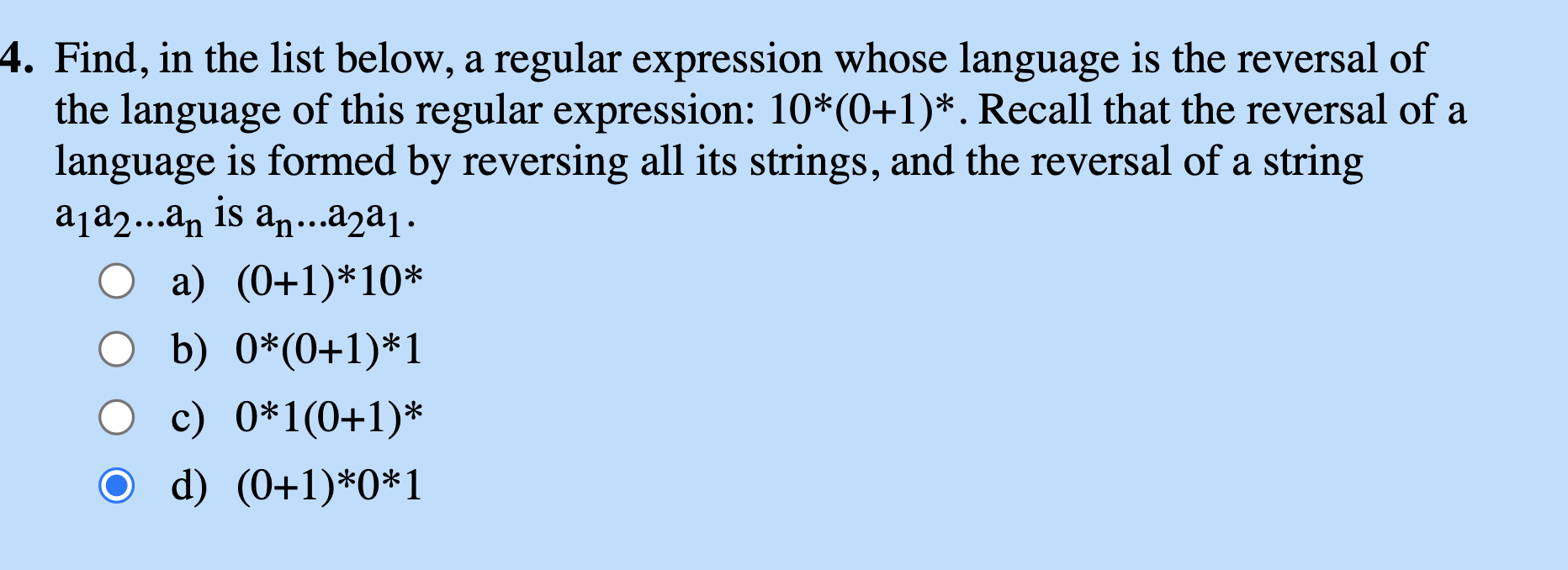 Solved Find, in ﻿the list below, a regular expression whose | Chegg.com