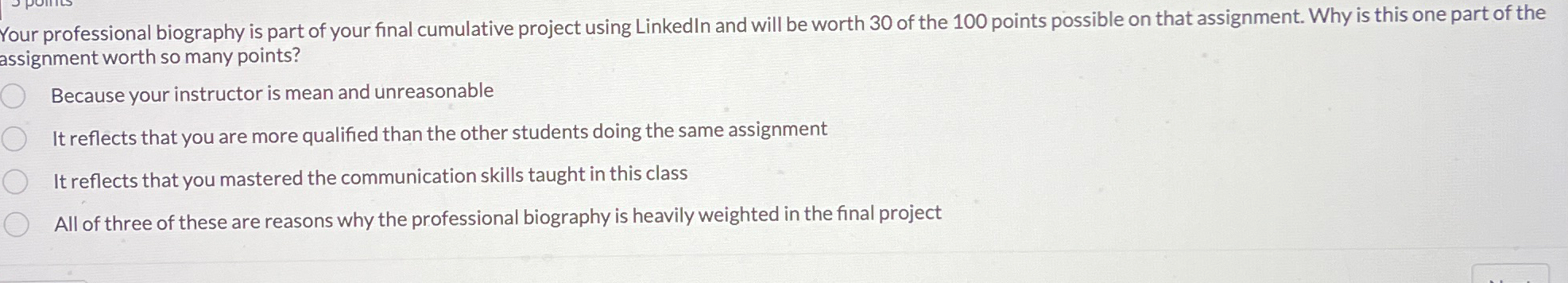 Solved Your professional biography is part of your final | Chegg.com