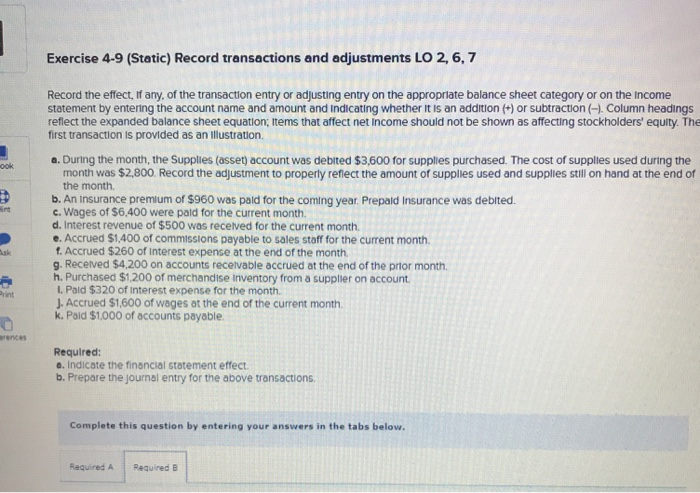 Solved Exercise 4-9 (Static) Record transactions and | Chegg.com