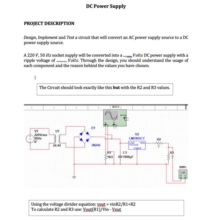 DC Power Supply PROJECT DESCRIPTION Design, Implement | Chegg.com