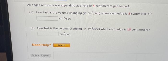 Solved All edges of a cube are expanding at a rate of 4 | Chegg.com