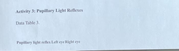 Activity 3: Pupillary Light Reflexes Data Table 3. | Chegg.com